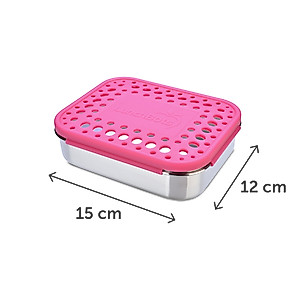 LunchBots Medium Trio II Snack Container - Divided Stainless Steel Food Container - Three Sections for Snacks On the Go - Eco-Friendly, Dishwasher Safe, BPA-Free - Stainless Lid - Pink Dots