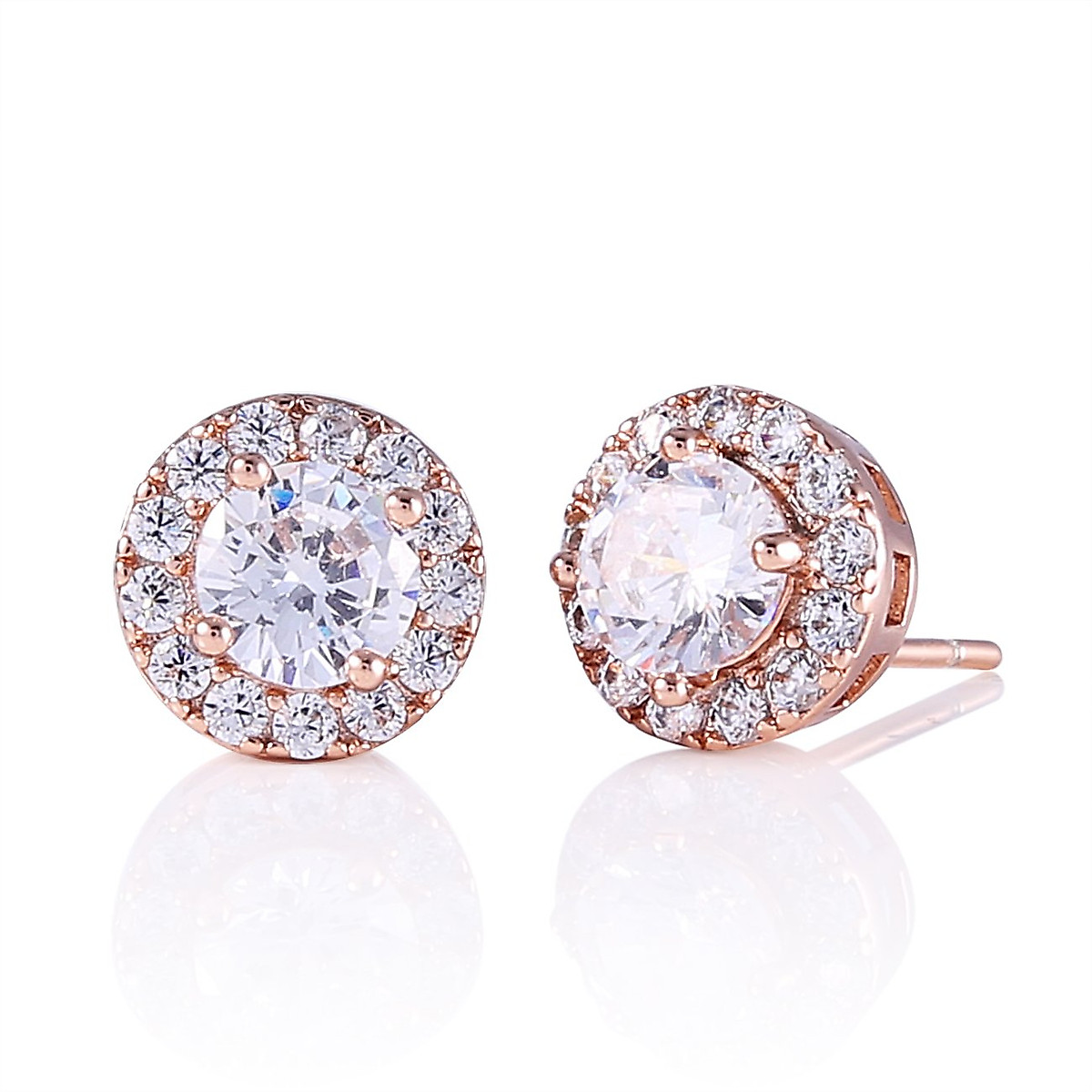 GULICX Halo Stud Earrings Round CZ Cubic Zirconia for women Silver/Gold Plated/Rose Gold Plated