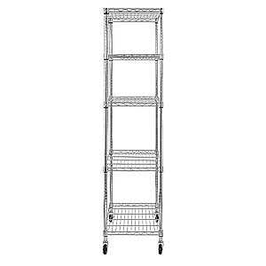 Sandusky MWS361872 5-Tier Mobile Wire Shelving Unit with 3" Rubber Casters, 5 Wire Shelves, Chrome, 72" Height x 36" Width x 18" Depth