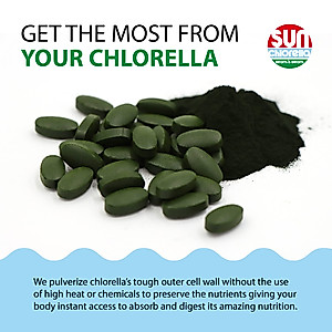 Sun Chlorella 500mg Whole Body Wellness Green Algae Superfood Supplement - Immune Defense, Gut Health, Natural Purification, Energy Boost - Chlorophyll, B12, Iron, Protein - Non-GMO - 600 Tablets