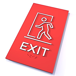 Kubik Letters Premium Exit Sign - Emergency Exit Sign - ADA Compliant - Modern Design Sign with Grade 2 Braille for Emergency Door with 3M Double-Sided Tape