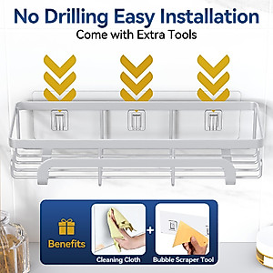 YASONIC Adhesive Shower Caddy, 6 Pack Shower Organizer with Soap Holder - No Drilling, Rustproof Shower Shelves, Shower Organizers and Storage for Inside Shower, Silver