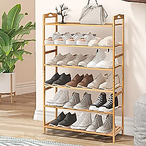 HOMMPA Bamboo Shoe Rack for Closet 6 Tier Shoe Organizer with Adjustable Shelves Solid Wood Shoe Shelf for Entryway Holds 18-24 Pairs Shoe Rack Organizer for Living Room Bedroom Bathroom