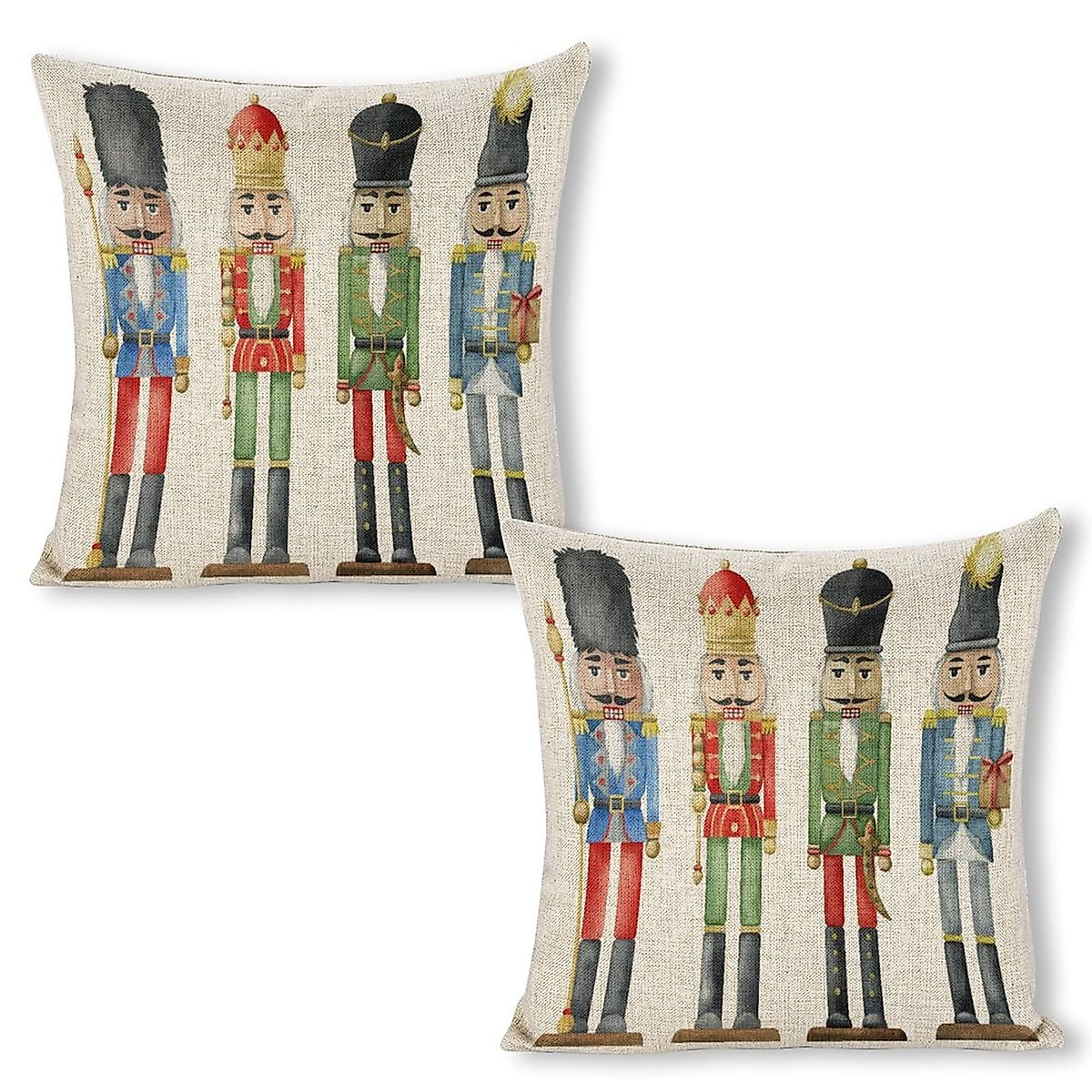 Christmas Nutcracker Soldiers Throw Pillow Covers 18×18 Pillowcases Set of 2 Winter Holidays Linen Decorative Square Pillow Case Cushion Covers Standard Size for Sofa Couch Outdoor Bed Pillow Protect