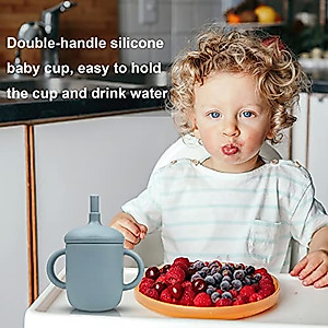 AiHeart Training Cup 5oz Sippy Cup Kids Silicone Toddler Cup Baby Silicone Cup with Silicone Handle、Leak-proof Lid and Silicone Straws BPA-free/For Infants and Kids(Yellow、Blue)