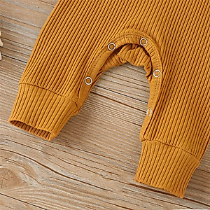 Lelloing Newborn Baby Boy Long Sleeve Romper Infant Girls Solid Color Footed Onesie Ribbed Jumpsuit Unisex Basic Pajamas (0-3M,Romper-Brown)