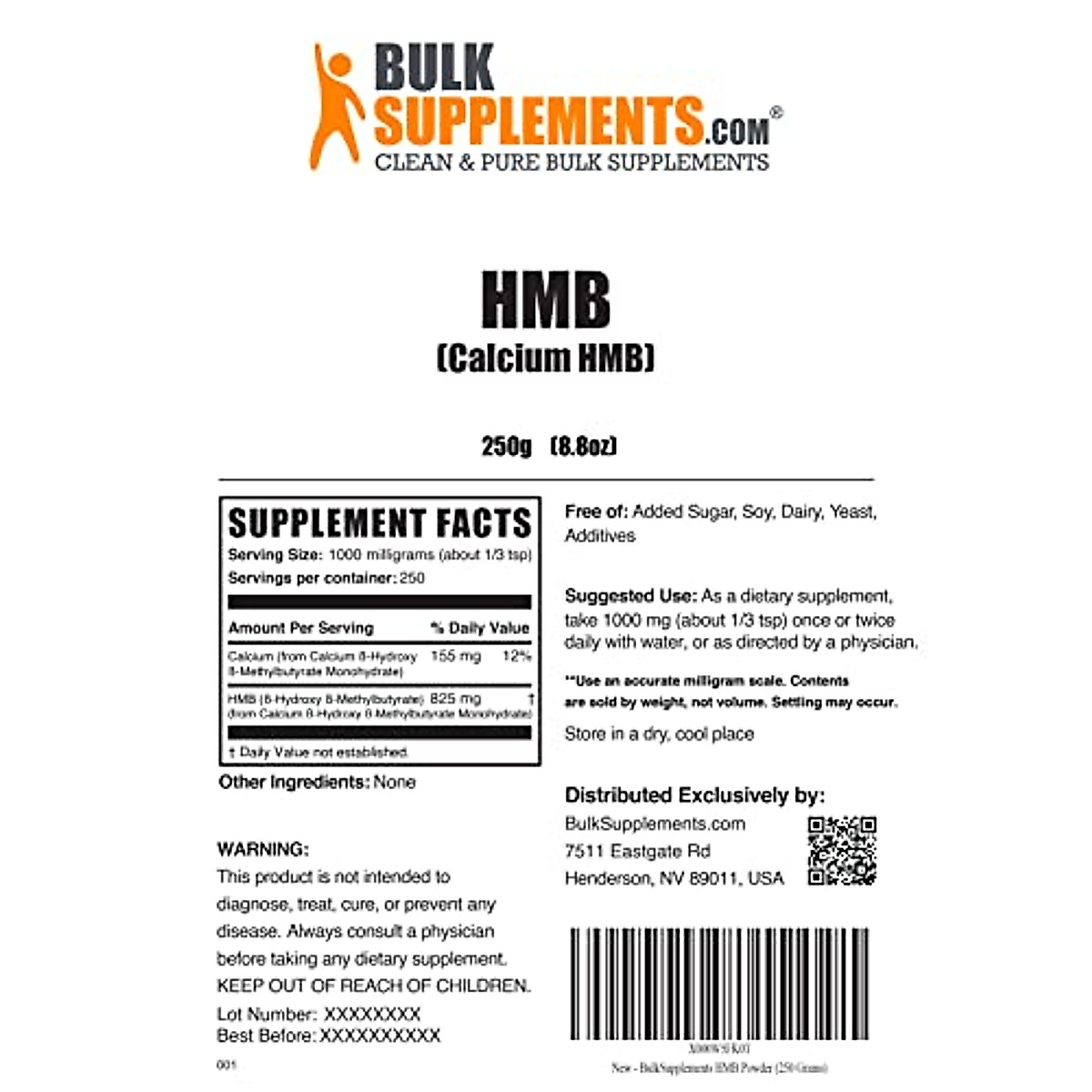 BulkSupplements.com HMB Powder (β-Hydroxy β-Methylbutyrate) - HMB Free Acid - HMB 1000 mg - Calcium HMB - 1000mg per Serving (250 Grams - 8.8 oz)