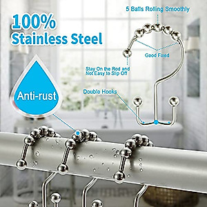 TENOVEL Curved Brushed Nickel Shower Curtain Rod &Brushed Nickel Double Sided Shower curtain Hooks(12 pcs)