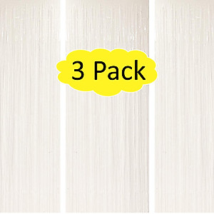 Vanujoy 3 Pack White Plastic Tinsel Fringe Backdrop Curtains 2024 Graduation Party Decoration Party Fringe for Mardi Gras Fiesta Mother & Father's Day Cinco De Mayo Ramadam Patriotic Party Decoration