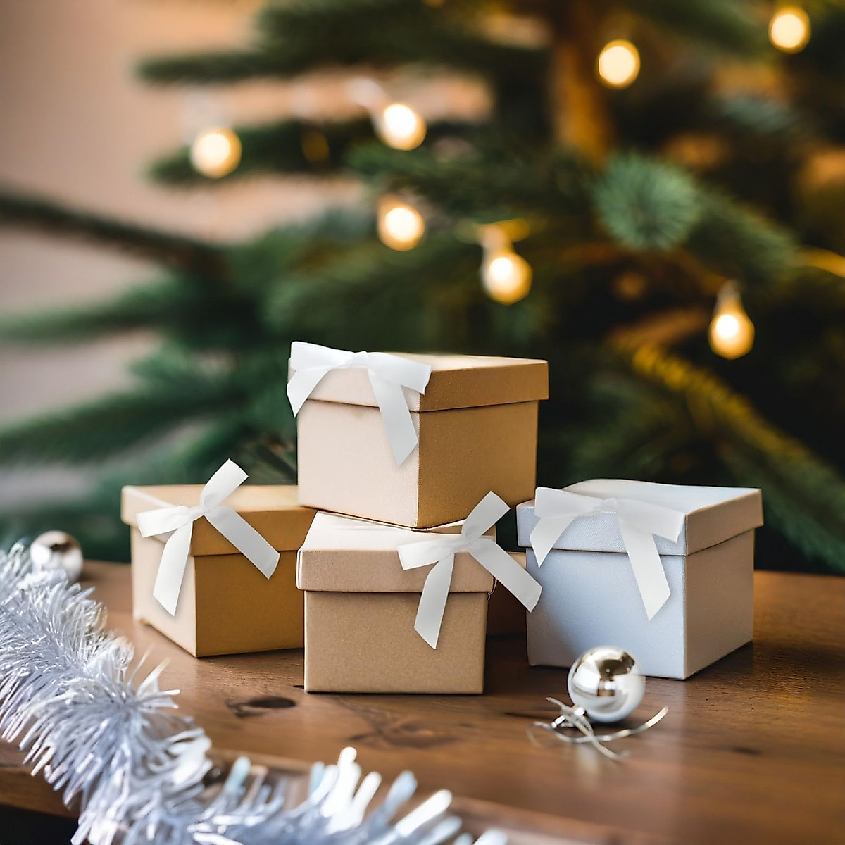 100 Pack White Twist Tie Bows for Crafts, Pre-Tied Satin Ribbon for Gift Wrap Bags, Party Favors, Baked Goods (2.5 x 3 in)