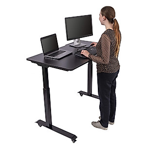 Stand Up Desk Store Electric Adjustable Height Standing Desk with Locking Casters and Furniture Feet (Black Frame/Black Top, 48" Wide)