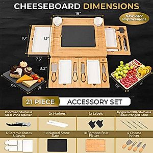 MARVELHAUS Large Cheese Board Set with 21 Accessories - Swivel Design Bamboo Charcuterie Board and Cheese Platter - Kitchen Gadgets, Apartment Essentials, Cheese Boards Charcuterie Boards