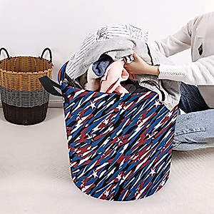 USA Patriotic Camouflage Large Laundry Basket Hamper Bag Washing with Handles for College Dorm Portable