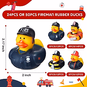 DEEKIN Fireman Rubber Duck 2 Inch Firefighter Hero Ducks Fighter Hero Bath Toy for Firefighter Theme Birthday Party Favors Beach Pool Summer Activities, 4 Styles(24 Pcs)