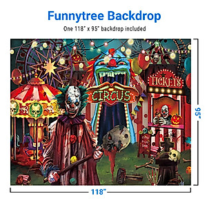 Funnytree 10x8FT Halloween Evil Circus Theme Backdrop for Photography Clown Creepy Carnival Haunted House Horror Scary Birthday Party Decorations Banner Home Decor Photo Booth Props Background