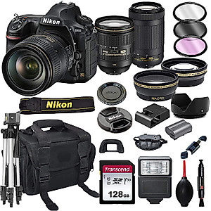 Nikon D850 DSLR Camera with 24-120mm VRand 70-300mm Lens Bundle + 128GB Card, Tripod, Flash, and More (21pc Bundle)