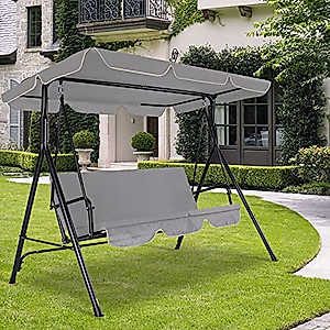 Funny Sunny Outdoor Patio Swing Chair with Canopy,3 Seater Porch Swing Chair with Adjustable Canopy and Removable Cushion for Patio Garden Poolside Balcony Backyard, Grey