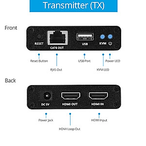 gofanco USB KVM and HDMI Over CAT6 / CAT7 Extender – 230ft Extension, 1080p HDMI Video, 2X USB Keyboard/Mouse, Near Zero Latency, HDMI Loopout, Lightning/Surge/ESD Protection (KVMHDExt70)