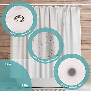 BigFoot Shower Curtain Liner – 72 x 72 PEVA Heavy Duty Shower Curtain with Rustproof Metal Grommet and 3 Magnetic Weights – Odor Free and Compatible with Standard Showers, Clear