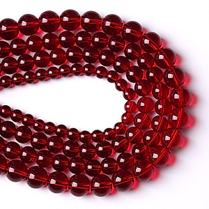 Smooth Garnet Red Glass Crystal Round Loose BeadsFor Jewelry Making DIY Bracelet Necklace Accessories 8mm 51pcs 15" Strand (Garnet Red Glass, 8mm)