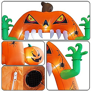 Juegoal Halloween Decorations 13 FT(L) x 10 FT(H) Inflatable Lighted Pumpkin Archway, Giant Jack-O-Lantern Lawn Arch with Build-in LED, Animated Halloween Yard Prop, Outdoor Holiday Blow up Decor