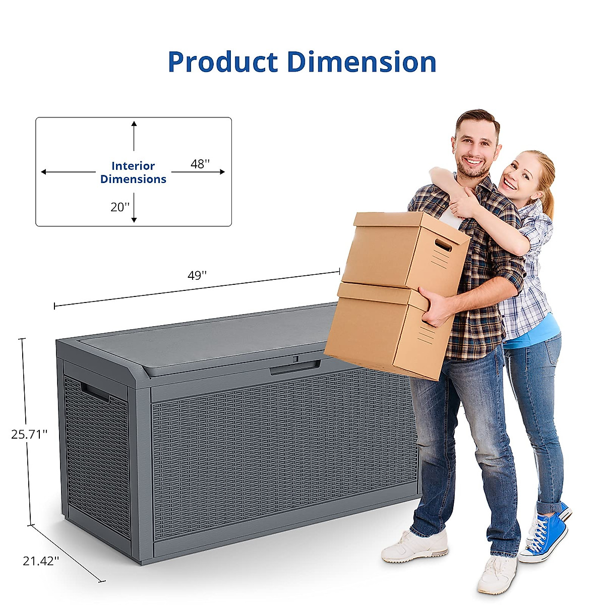 Cozy Castle 100 Gallon Outdoor Storage Box, Deck Box, Resin Pool Toy Storage, Patio Storage, Outdoor Cushion Storage, for Garden and Pool, Gray