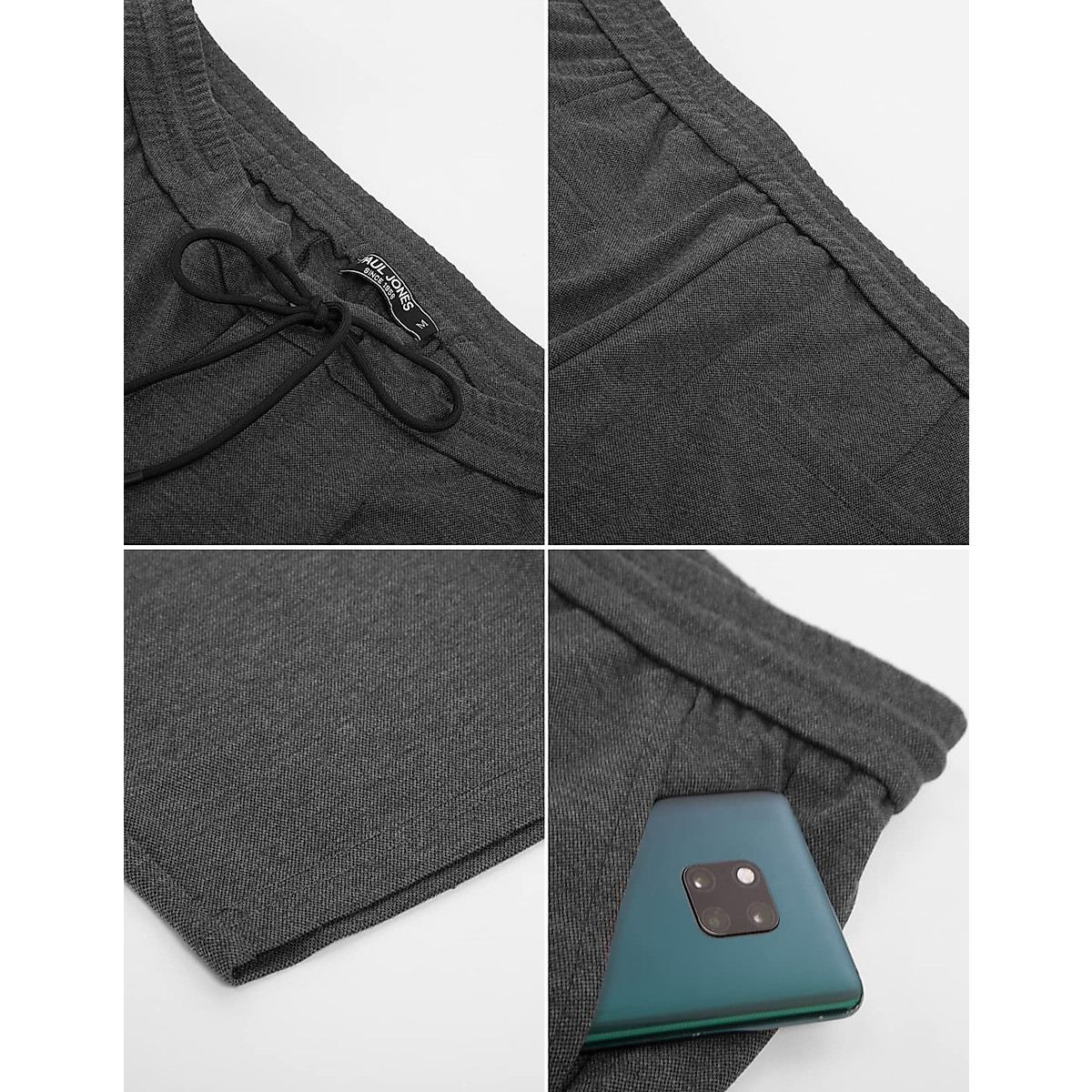 PJ PAUL JONES Men's Work Pants Elastic Waistband Casual Slim Fit Pleated Front Business Drawstring Tapered Pants Gray