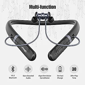 Neckband Bluetooth Headphones 5.2, Around the Neck Bluetooth Headphones 36H Playtime+Fast Charging Running Headphones, Bass+ Neckband Headphones with Noise Cancelling Mic, IPX7 Waterproof, for Sports