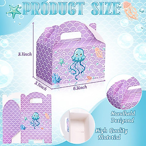 Dunzoom 24 Pcs Mermaid Party Favors Treat Boxes Shell Pearl Mermaid Goodie Bags Candy Gift Boxes for Party Favors Summer Ocean Gable Box with Handles for Girls Under the Sea Birthday Party Supplies