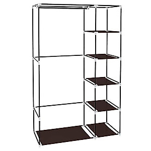 Deuxff Storage Closet,High-Leg Non-Woven Fabric Assembled Cloth Clothes Organizer,Simple Closet Shelves, Closet Storage Organizer, Extra Strong and Durable (Dark Brown, 5-Layer 6-Compartment)