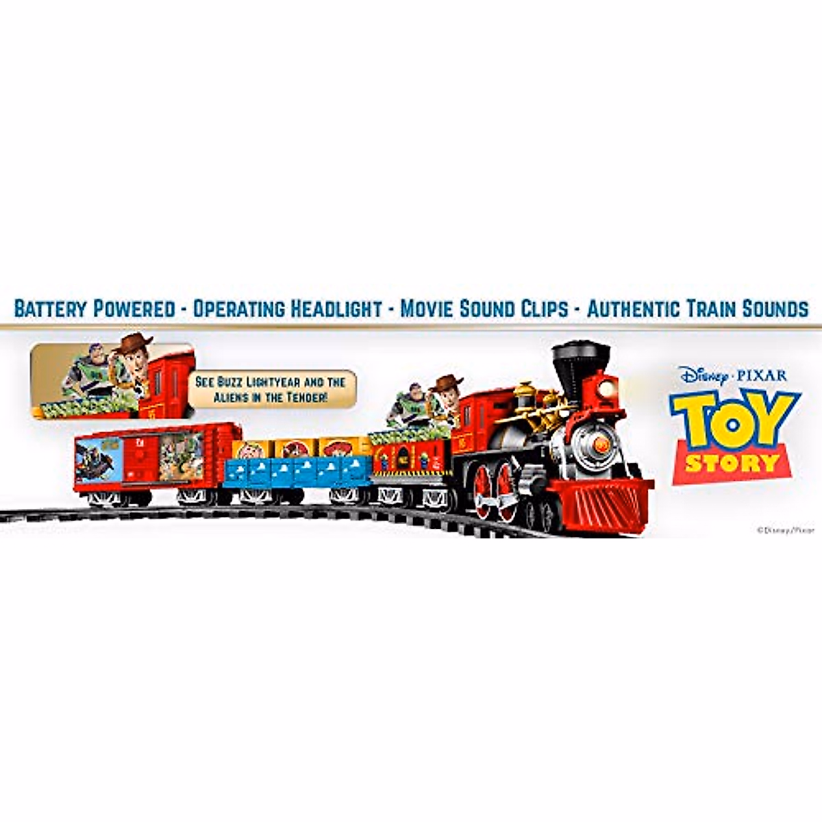 Lionel Battery-Operated Disney Toy Story Toy Train Set with Locomotive, Train Cars, Track & Remote with Authentic Train Sounds, & Lights for Kids 4+