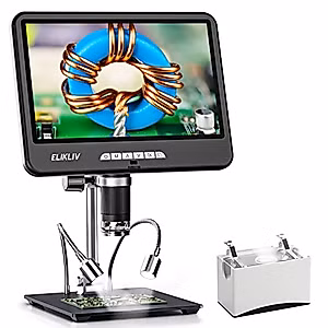 Elikliv EDM402 Max 10.1" HDMI Digital Microscope 1200X with 2K IPS Screen, 24MP LCD Digital Microscope with 64GB TF Card, Bottom Transmitted Light, 10" Long Stand for Entire Coin, PC/TV Compatible