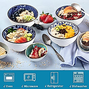 Sanbege Ceramic Rice Bowls 10 oz, Japanese Style Bowl Gift Set, Assorted Dinnerware Serving Bowls for Cereal, Soup, Dessert, Snack, Fruit, Salsa, Pack of 6 (Blue and White)