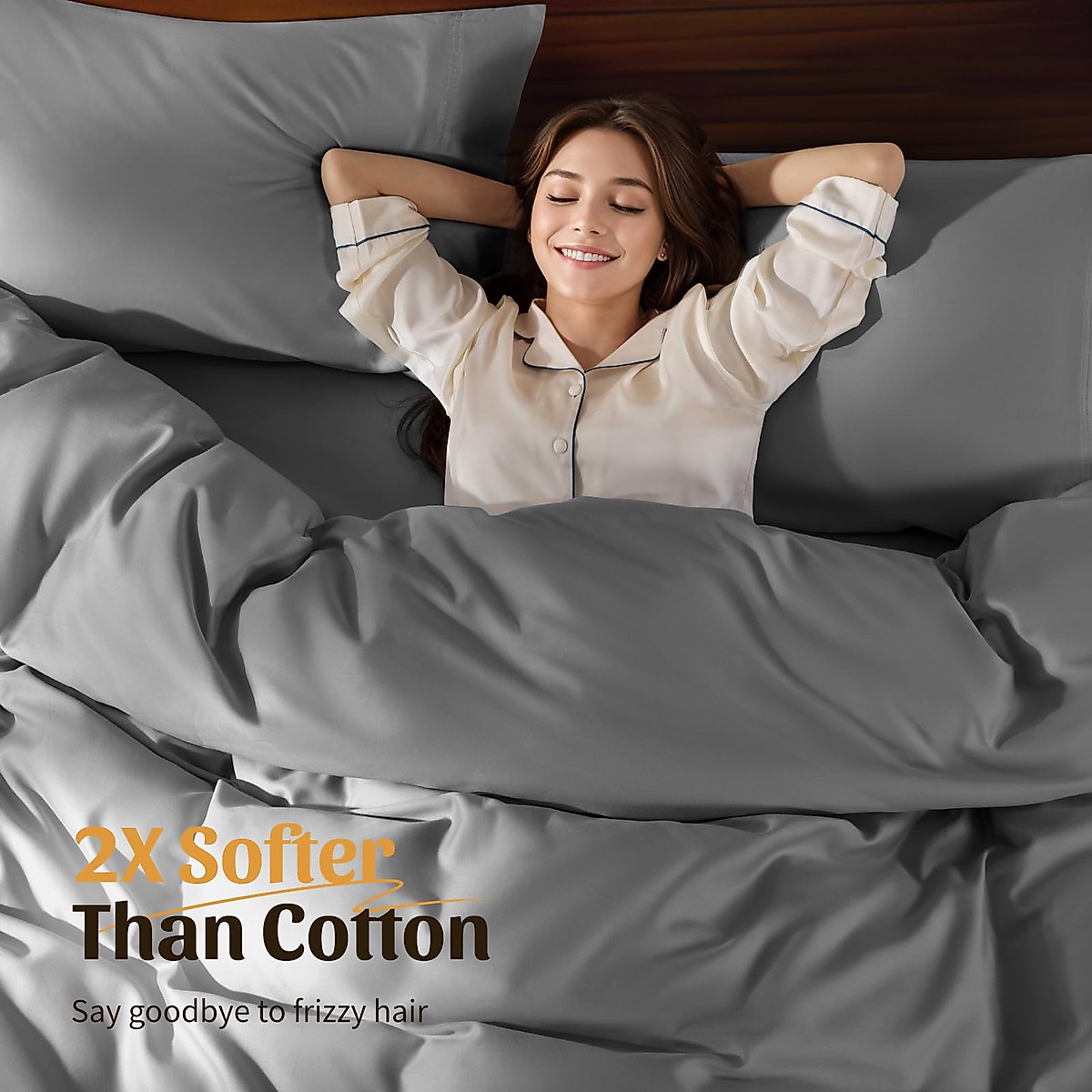 Shilucheng Cotton Tencel King Duvet Covers Set, Breathable, Cooling, Silky Eucalyptus Lyocell Comforter Cover Hotel Collection Bedding, 1 Duvet Cover, 2 Shams(Dark Grey,King)