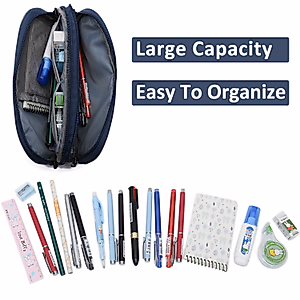 Large Capacity Pencil Case, Kasqo Big Pencil Bag Pouch Pen Case Pencil Marker Holder Stationery Organizer with Two Compartment for Teen Boys Girls Middle High School Supplies & Office, Blue