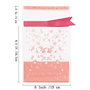KUPOO 50Pcs Candy Cookies Plastic Drawstring Gift Bags 6X9 Inch Pink Cherry Blossom Treat Bags for Birthday Party Wedding Festival Gift Wrapper (Pink Cherry Blossom)