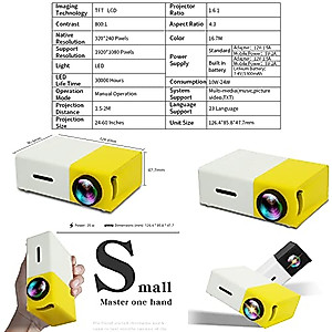 LED Home HD Mini Portable Micro Projector Projector, Mini Projector, New YG300 Portable Projector Full HD1080P Multi Interface Home Entertainment TV Movie Projector with HDMI/USB Kids Gifts (Yellow)