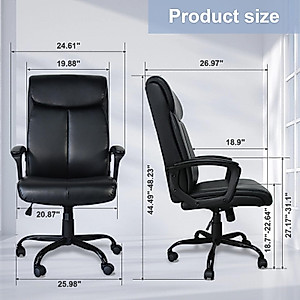 HForesty Executive Office Chair, High Back Computer Desk Chair, PU Leather Adjustable Height Task Chair with Tension Controller Device, 300LBS Weight Capacity, Black