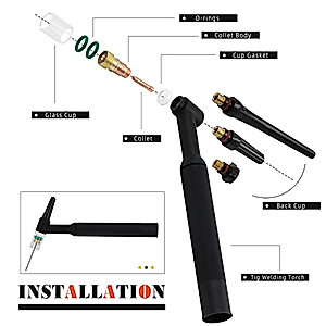 63PCS TIG Welding Torch Accessories Kit TIG Welding Torch Supplies Welding Collet Gasket Back Cap Stubby Gas Lens Glass Cup Alumina Nozzle Accessoory Kit for WP-17/18/26