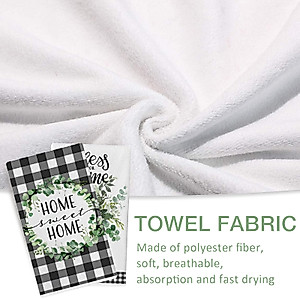 Seliem Summer Eucalyptus Greenery Kitchen Dish Towel Set of 2, Buffalo Plaid Check Absorbent Hand Drying Baking Cooking Cloth, Spring Seasonal Farmhouse Decor Bless Our Sweet Home Decorations 18 x 26