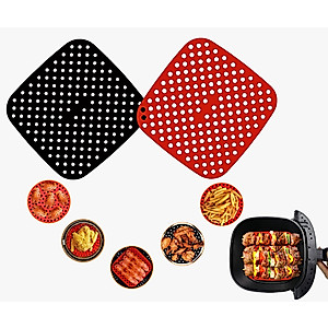 2 PackAirFryer Silicone liners,None stick 8 inch Air Fryer liner square mat, Reusable Air fryer insert, Fits 3-5 QT Air Fryer pot Parchment paper replacement liners, microwave safe, dishwasher safe