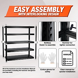 TRISENSE 47''W Garage Shelving Heavy Duty, 2500LBS Heavy Duty Shelving for Garage Storage Adjustable Industrial Shelving Unit, 5 Tier Metal Shelving Units and Storage 47''W*24''D*71''H, Black