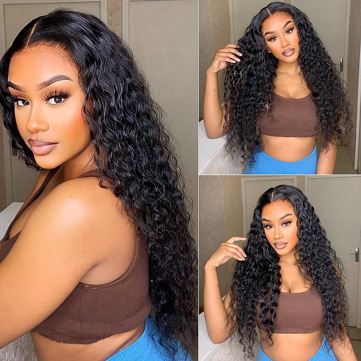 Lace Front Wigs Human Hair 13x4 Deep Wave Lace Front Wigs Human Hair Pre Plucked 22 Inch Deep Wave Lace Frontal Human Hair Wigs for Black Women 180 Density Glueless Brazilian Human Hair Wigs (22inch)