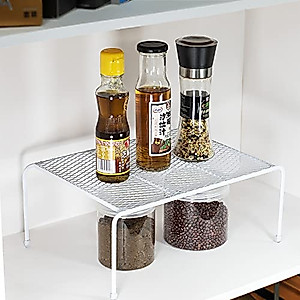 Lonian Kitchen Cupboard Organiser, Home and Kitchen Metal Storage Shelf Wire Rack for Kitchen Cabinets, Counter-Tops, Pantries, Food and Utensils (Pack of 2, White)