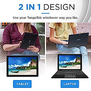 Simbans [3 Bonus Items] TangoTab 10 Inch Tablet and Keyboard 2-in-1 Laptop, 4 GB RAM, 64 GB Disk, Android 10, Mini-HDMI, Micro-USB, USB-A, Inbuilt GPS, Dual WiFi, Bluetooth Computer PC - TLX