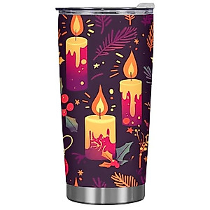 QWEUIOP 20oz Insulated Travel Coffee Mug Cartoon Purple Candles Stainless Steel Tumbler with Lid Double Wall Vacuum Coffee Cup For Hot and Cold Drinks14138