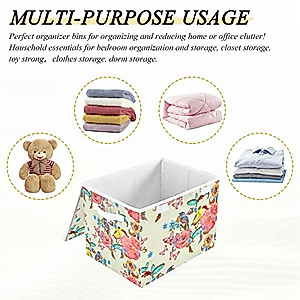 innewgogo Flowers Birds Butterflies Storage Bins with Lids for Organizing Foldable Storage Box With Lid with Handles Oxford Cloth Storage Cube Box for Car