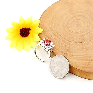 Uloveido Platinum Plated Oval Cut Created Red Ruby Wedding Ring for Women, Cubic Zirconia Engagement Jewelry, Adjustable Y1826