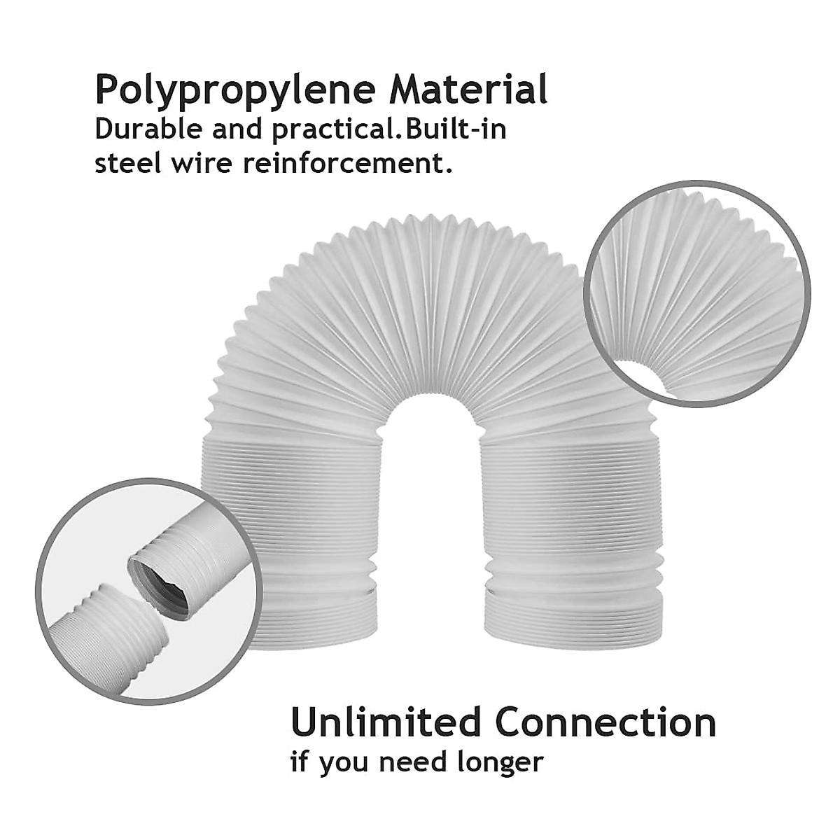 Hisiruil Air Conditioner Exhaust Hose, Portable AC Vent Hose with 5.9" Diameter Anti-Clockwise Thread & Length up to 80" AC Vent Replacement Tube Compatible with Most Portable Room Air Conditioners