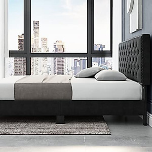 HOSTACK King Size Bed Frame, Modern Upholstered Platform Bed with Adjustable Headboard, Heavy Duty Button Tufted Bed Frame with Wood Slat Support, Easy Assembly, No Box Spring Needed (Black, King)